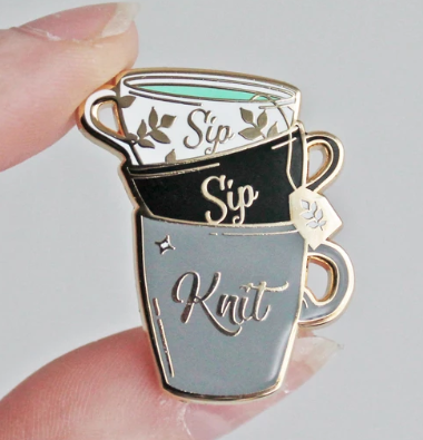 Twill & Print 'Sip, Sip, Knit' Enamel Pin – True North Yarn Co.